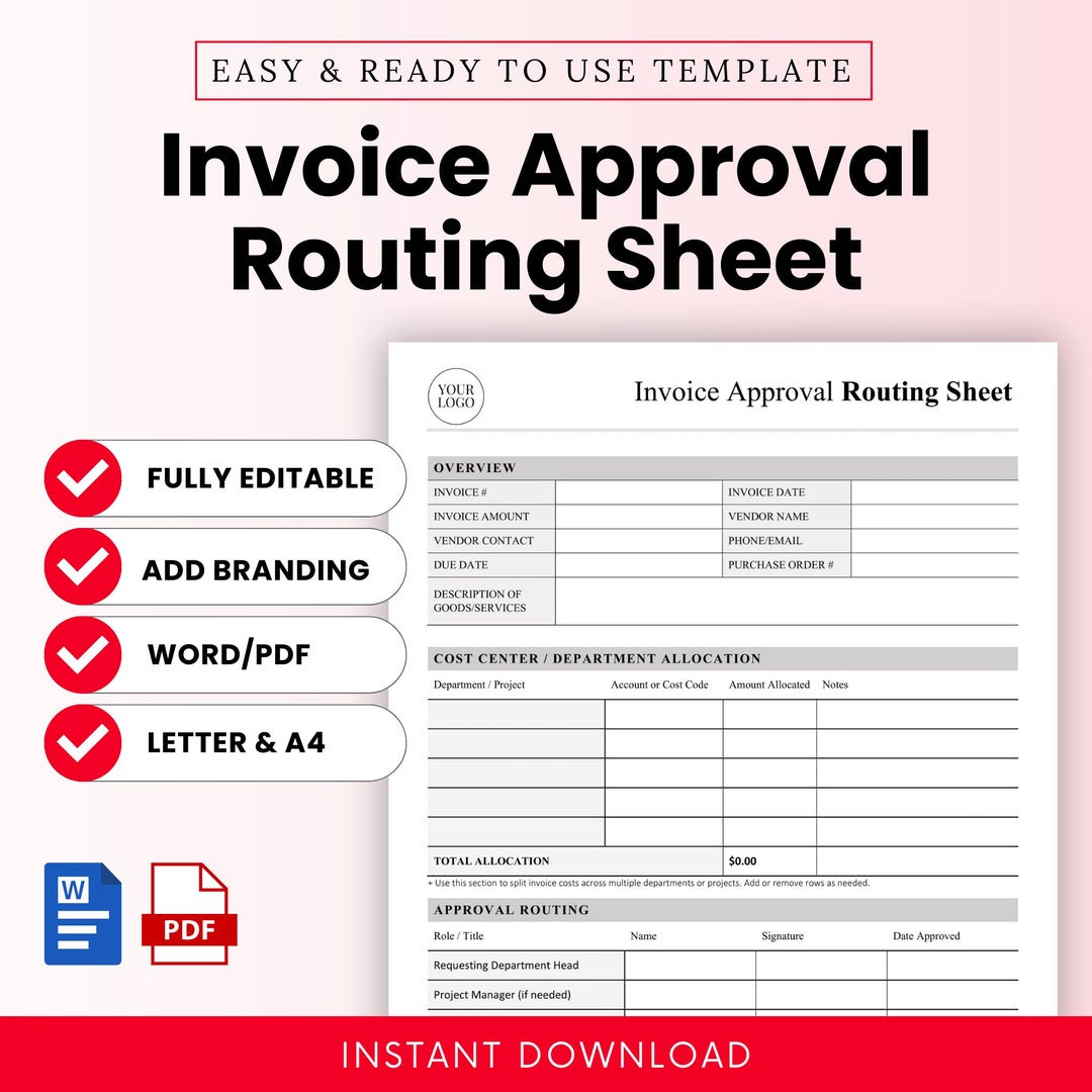 Invoice Approval Routing Sheet Template – Word & PDF, A4 + US Letter ...