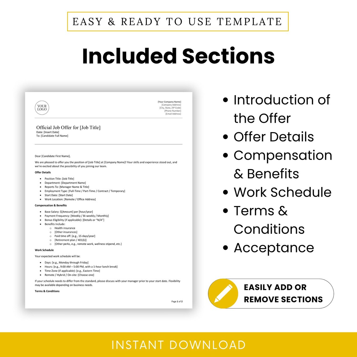 Job Offer Letter (MS Word, PDF) | Job Offer Template, Editable Offer ...