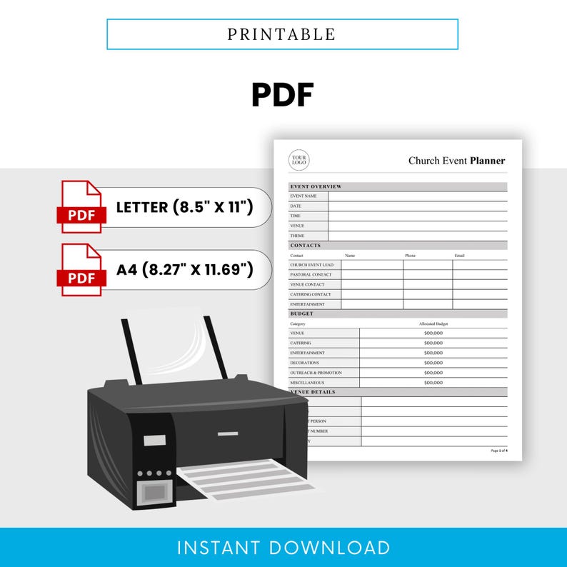 Church Event Planner Template – Word & PDF, A4 + US Letter - Etsy