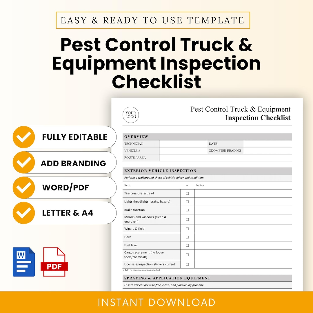 Pest Control Truck and Equipment Inspection Checklist Template - Word ...