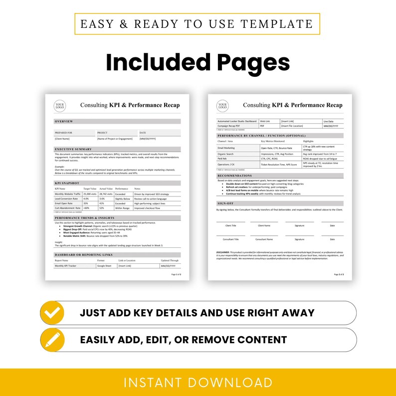 Consulting KPI and Performance Recap Template – Word & PDF, A4 + US ...