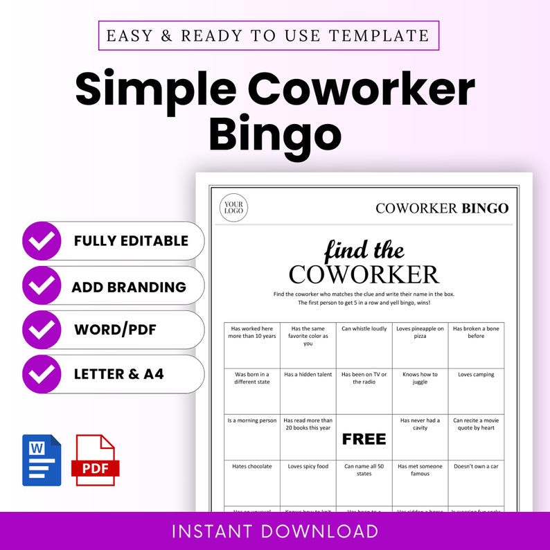 Coworker Bingo, Team Building Games (word, PDF), Team Building ...