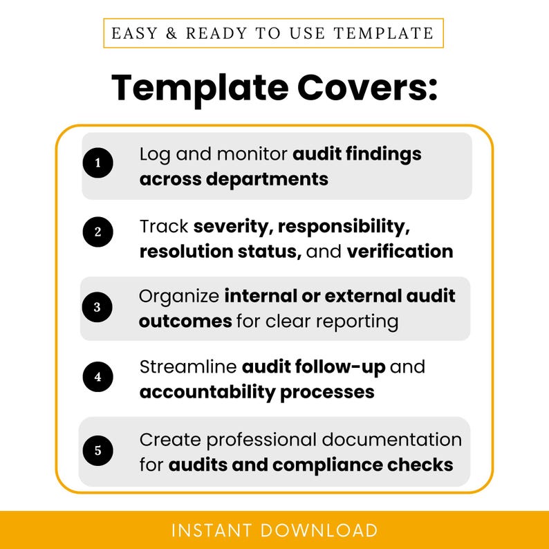Simple Audit Findings Log Template – Word & PDF, A4 + US Letter - Etsy