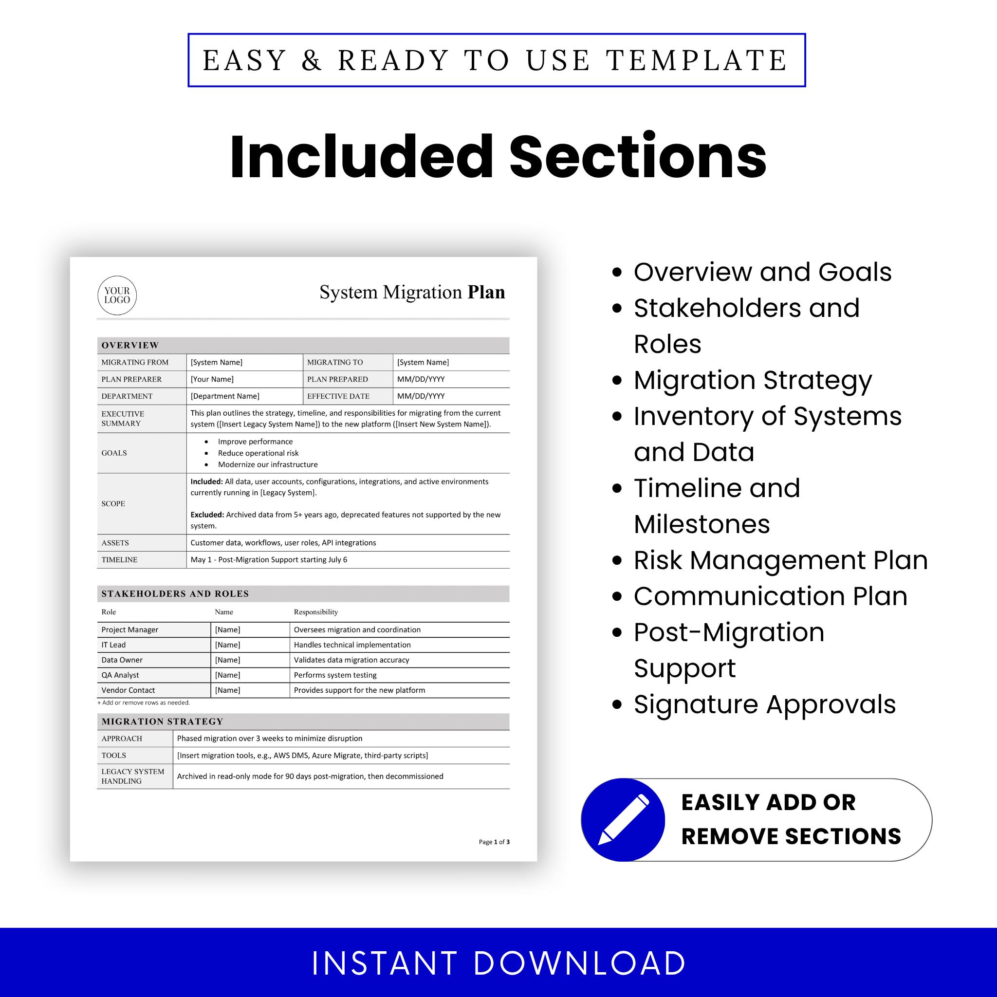 Simple System Migration Plan Template (word, PDF) | IT Migration Plan, Saas Migration Plan ...