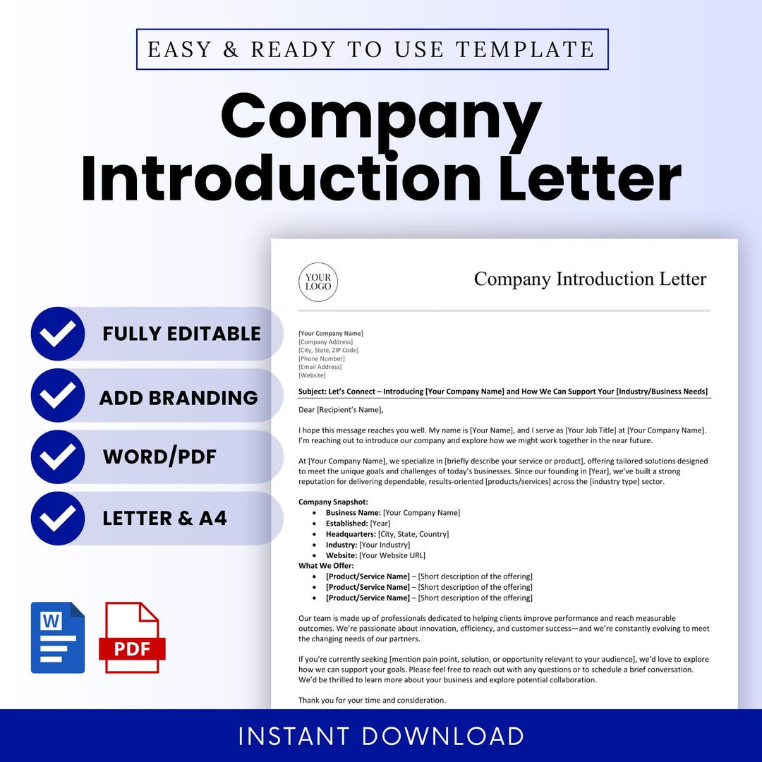 Company Introduction Letter Template (word, PDF), Cold Outreach Letter ...