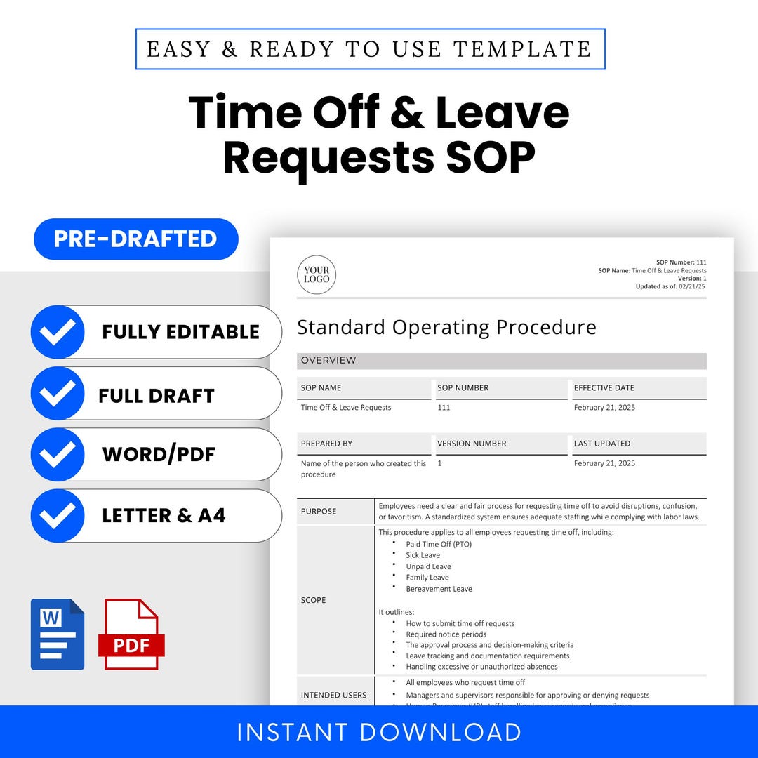 Time off & Leave Requests SOP Template (word, PDF) | Simple Standard ...