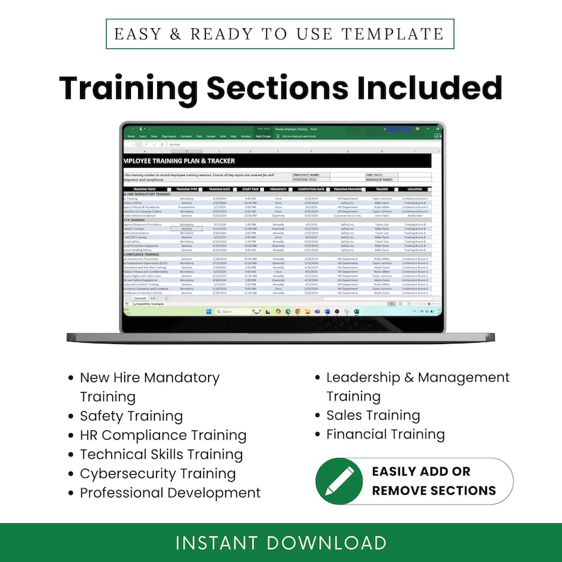Simple Employee Training Plan & Tracker Template (MS Excel, Google ...