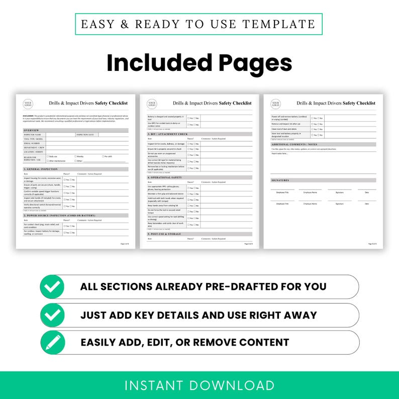 Drills and Impact Drivers Safety Checklist Template – Word & PDF, A4 ...