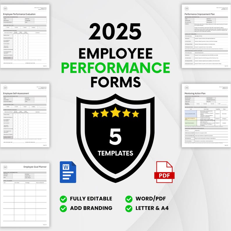 Employee Performance Templates Bundle (word & PDF) | Simple Performance ...