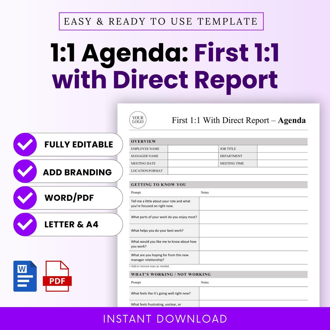 1:1 Meeting Agenda Template - First 1-on-1 With Direct Report – Word ...