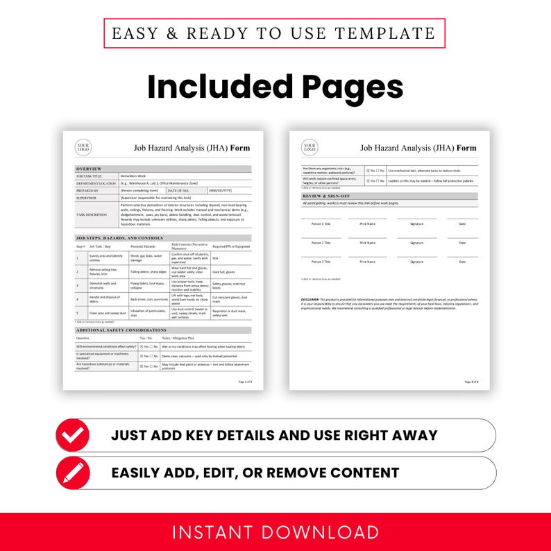 Demolition Work Job Hazard Analysis (JHA) Form Template – Word & PDF ...