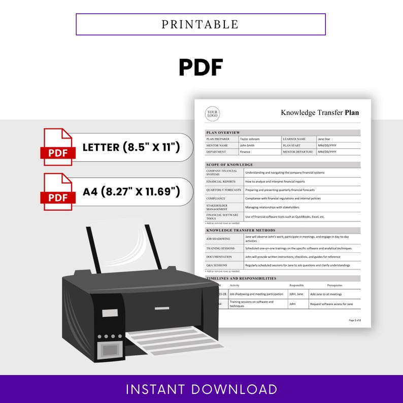 Knowledge Transfer Plan Template (word, PDF) | Simple Employee ...