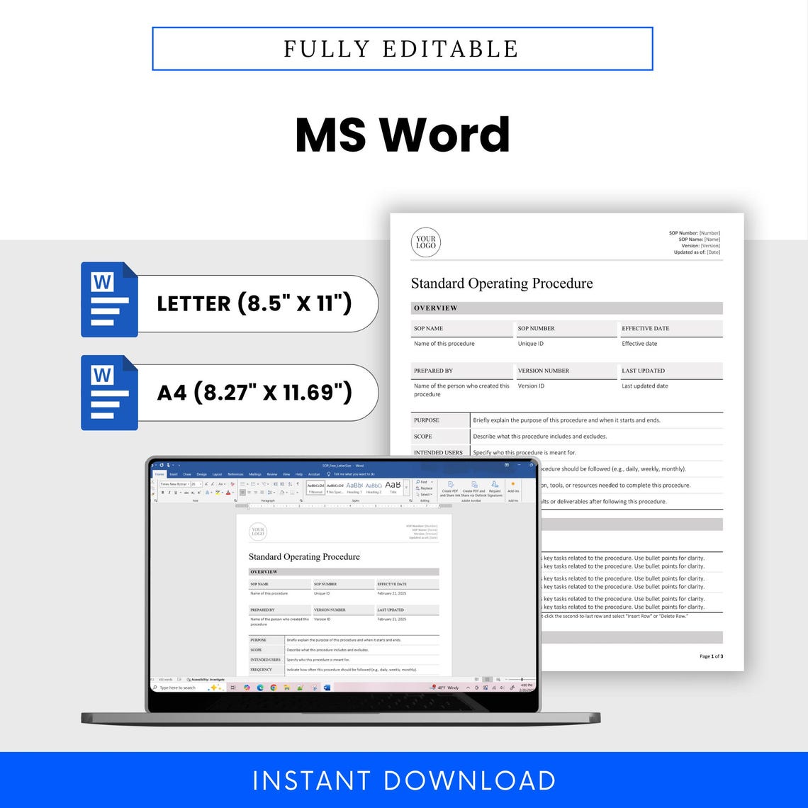 Standard Operating Procedure Template (word, PDF) | Simple SOP Template ...