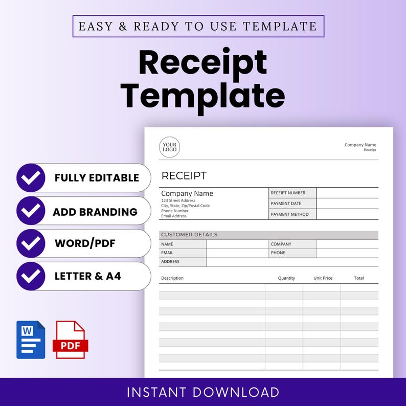 Receipts Template (word, PDF) | Simple Receipt Template | Payment ...
