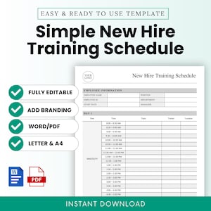 Simple New Hire Training Schedule Template (word, PDF) | HR Template ...