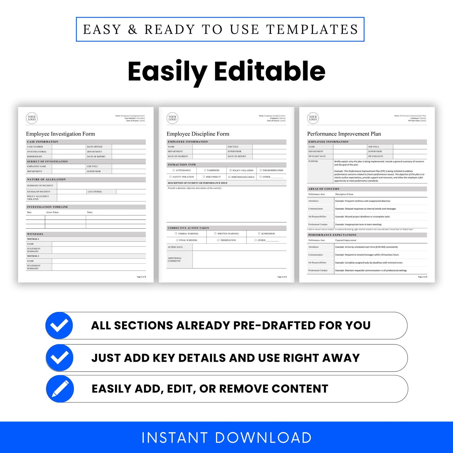 Employee Discipline Forms Bundle (word & PDF) | Employee Behavior ...