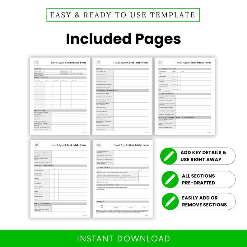 Travel Agent Client Intake Form Template – Word & PDF, A4 + US Letter ...
