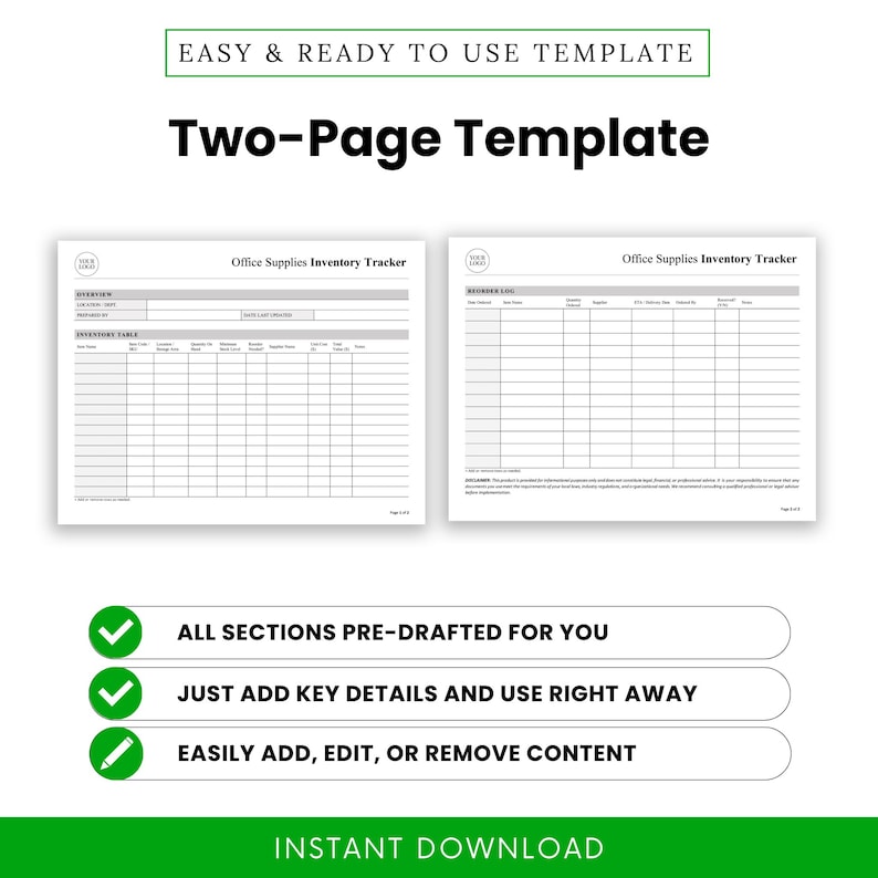 Simple Office Supplies Inventory Tracker Template - Word & PDF, A4 + US ...