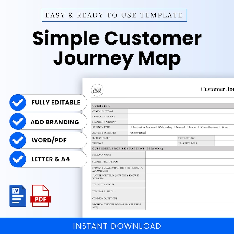 Simple Customer Journey Map Template – Word & PDF, A4 + US Letter - Etsy