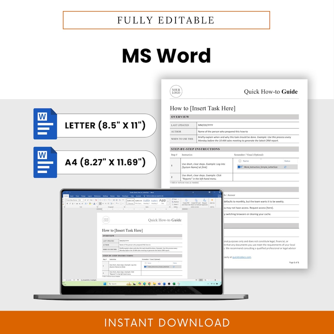 Quick How-to Guide Template (word, PDF) | Standard Operating Procedure ...