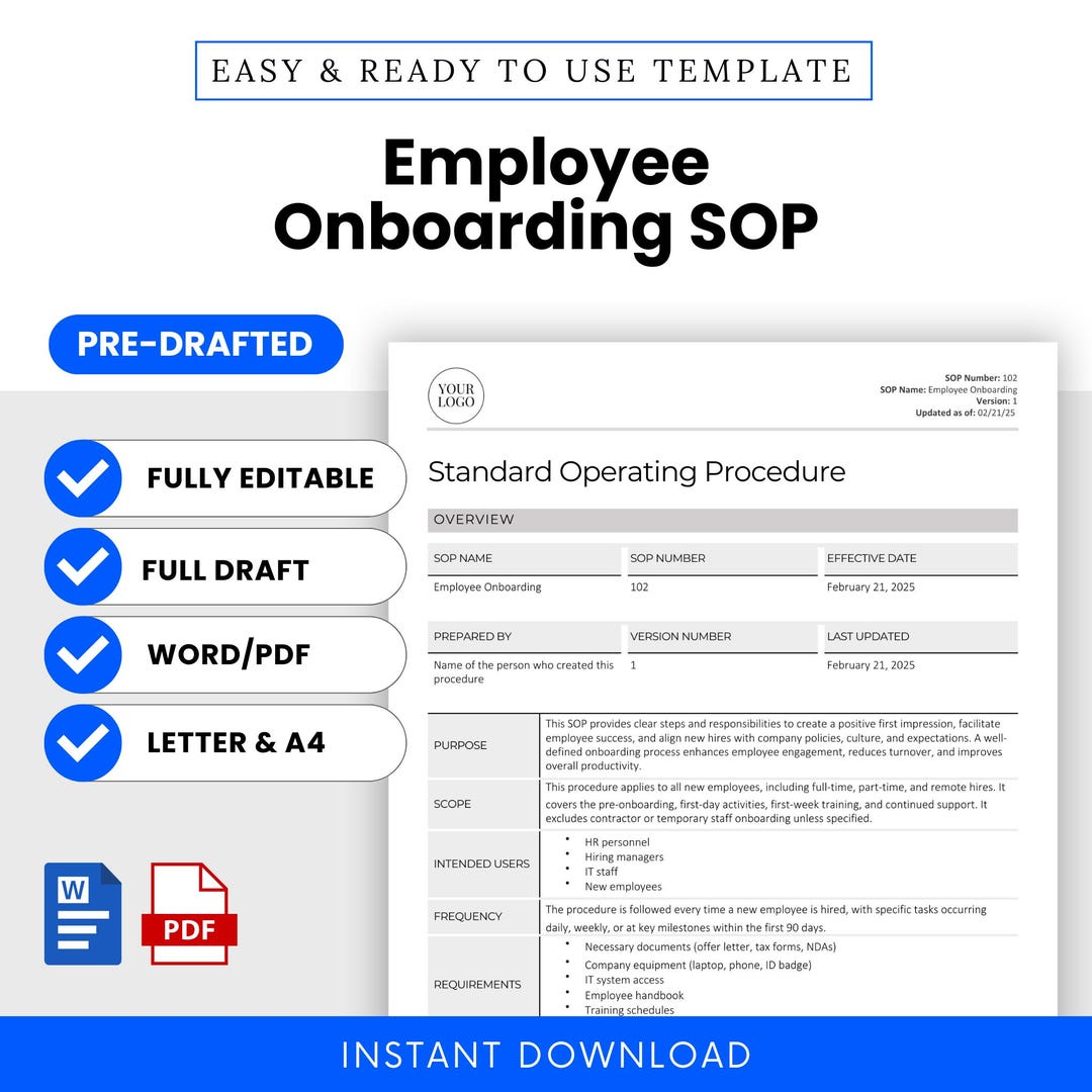 Employee Onboarding SOP Template (word, PDF) | Simple Standard ...
