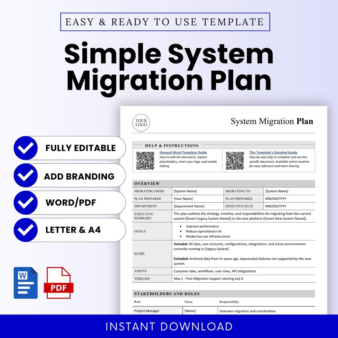 Simple System Migration Plan Template (word, PDF) | IT Migration Plan ...
