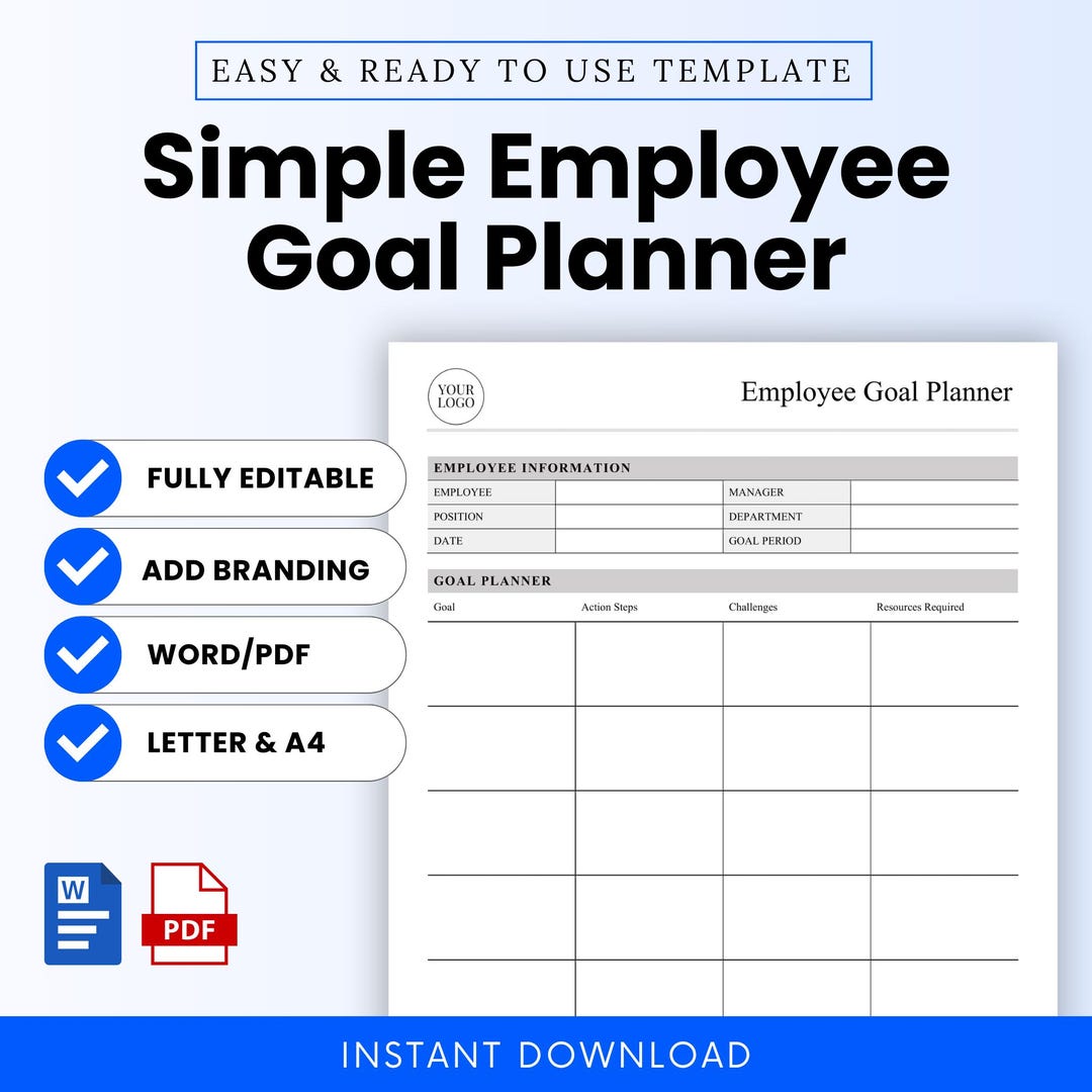 Simple Employee Goal Planner Template (word, PDF) | Goal Setting, Goal ...