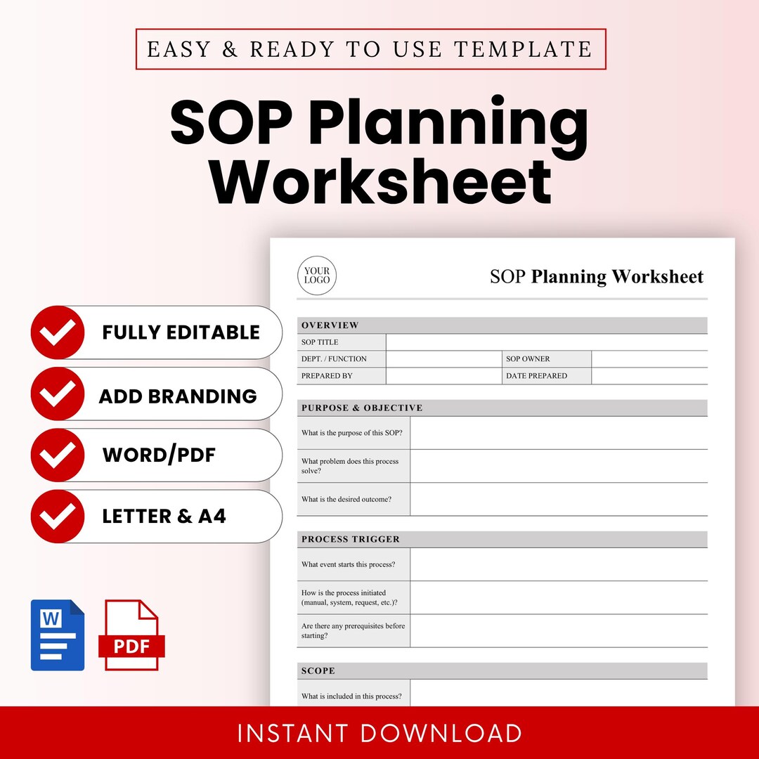 SOP Planning Worksheet Template – Word & PDF, A4 + US Letter | Standard ...