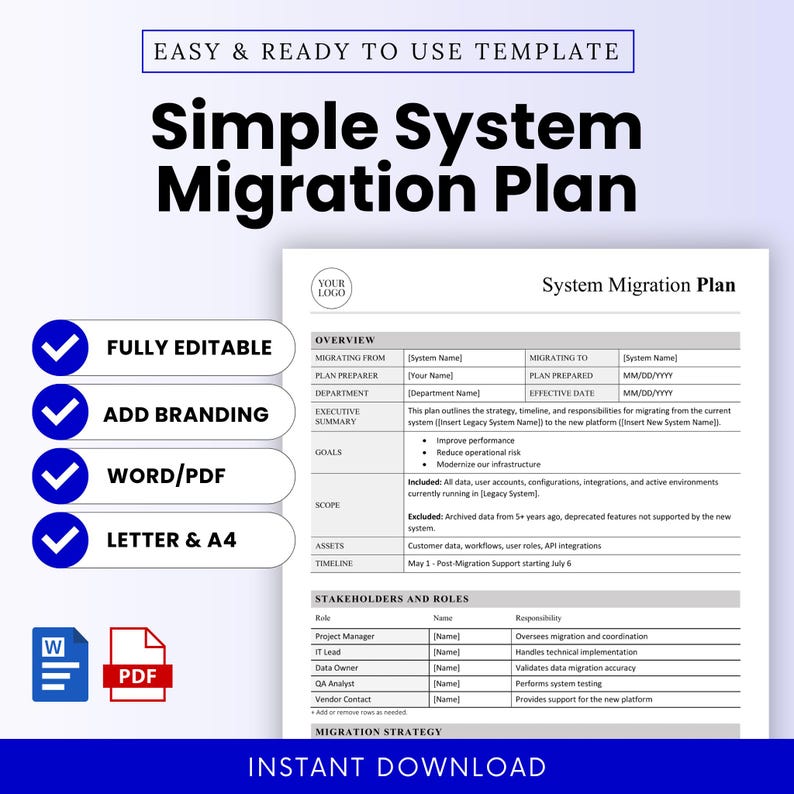 Simple System Migration Plan Template (word, PDF) | IT Migration Plan, Saas Migration Plan ...
