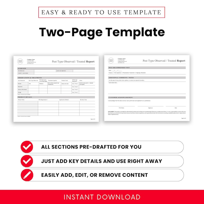 Pest Control Report Template – Pest Type Observed / Treated - Word ...