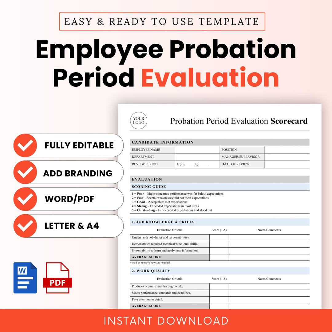 Employee Probation Period Evaluation Scorecard Template (word, PDF) - Etsy