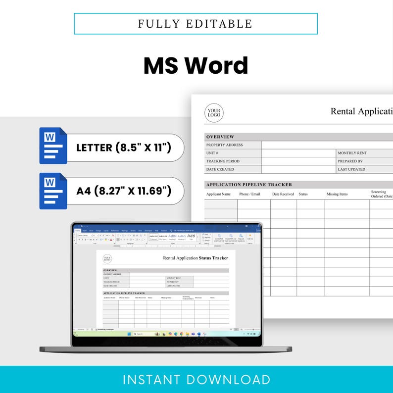 Rental Application Status Tracker Template – Word & PDF, A4 + US Letter ...