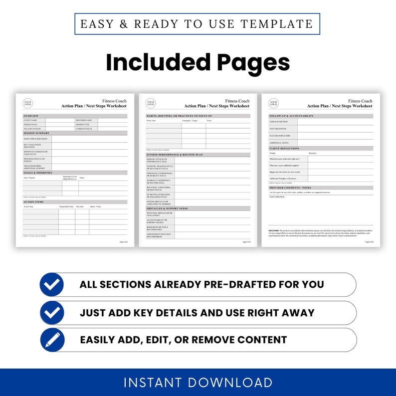 Fitness Coach Action Plan / Next Steps Worksheet Template – Word & PDF ...