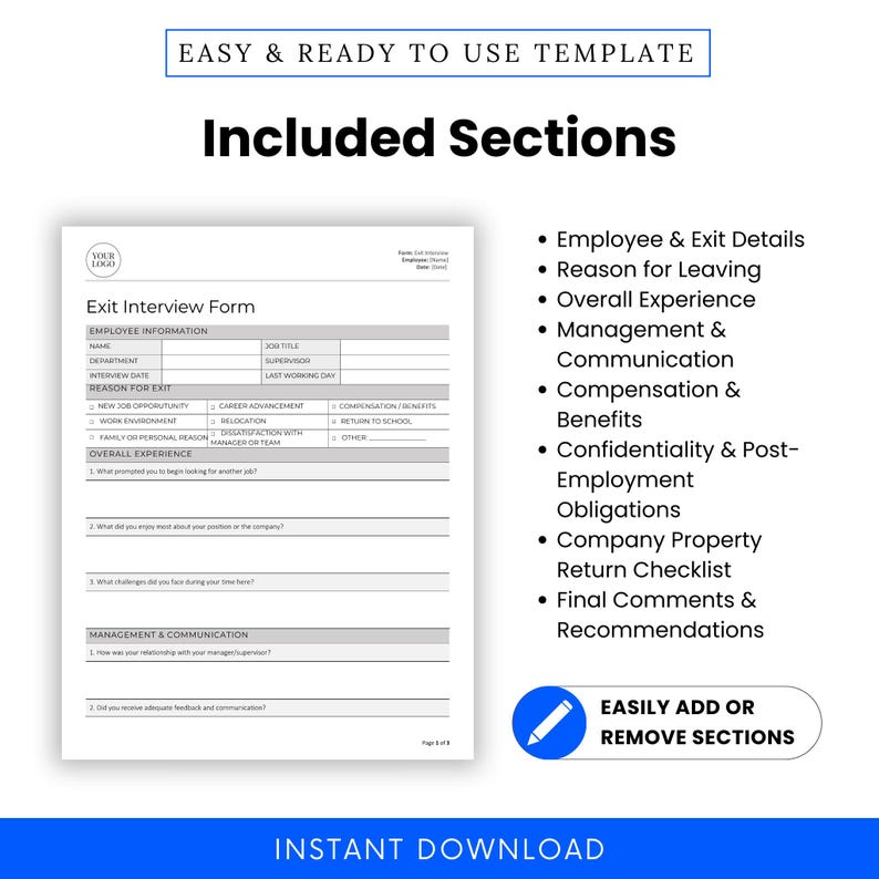 Employee Exit Interview Form Template (word, PDF) | Simple Exit Interview, Employee Exit Form ...