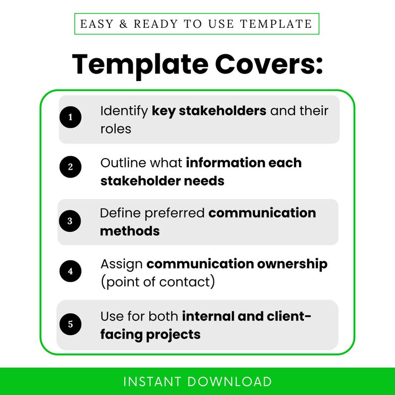Simple Stakeholder Communication Plan Template (word, PDF) - Etsy