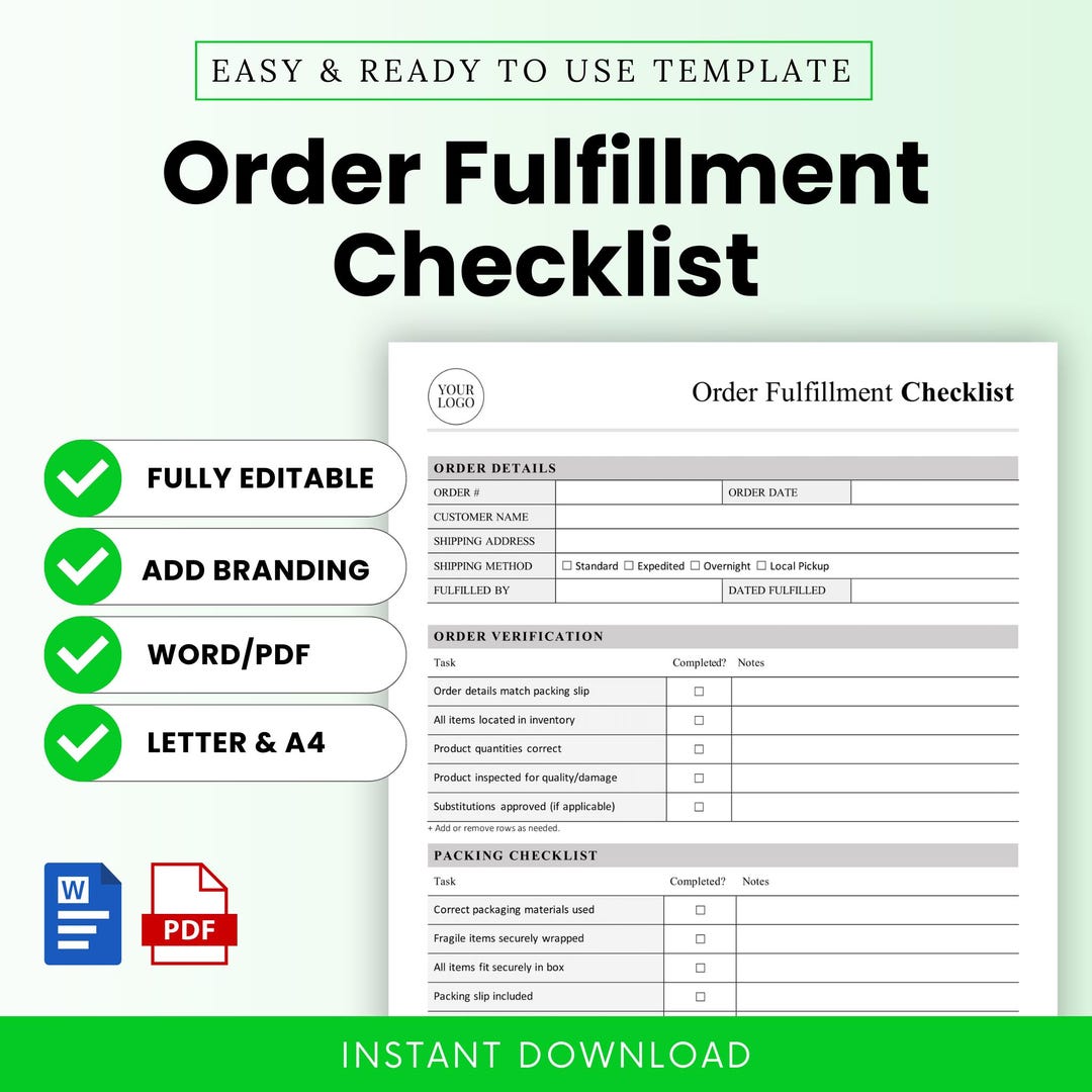Order Fulfillment Checklist Template – Word & PDF, A4 + US Letter - Etsy