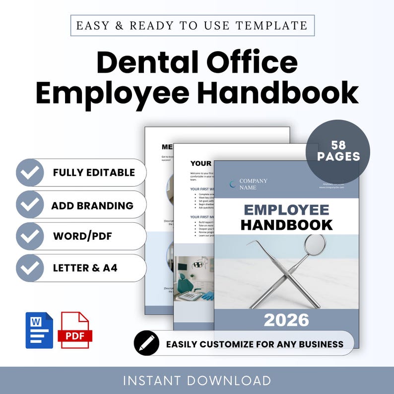 Dental Office Employee Handbook Template – Word & PDF, A4 + US Letter ...