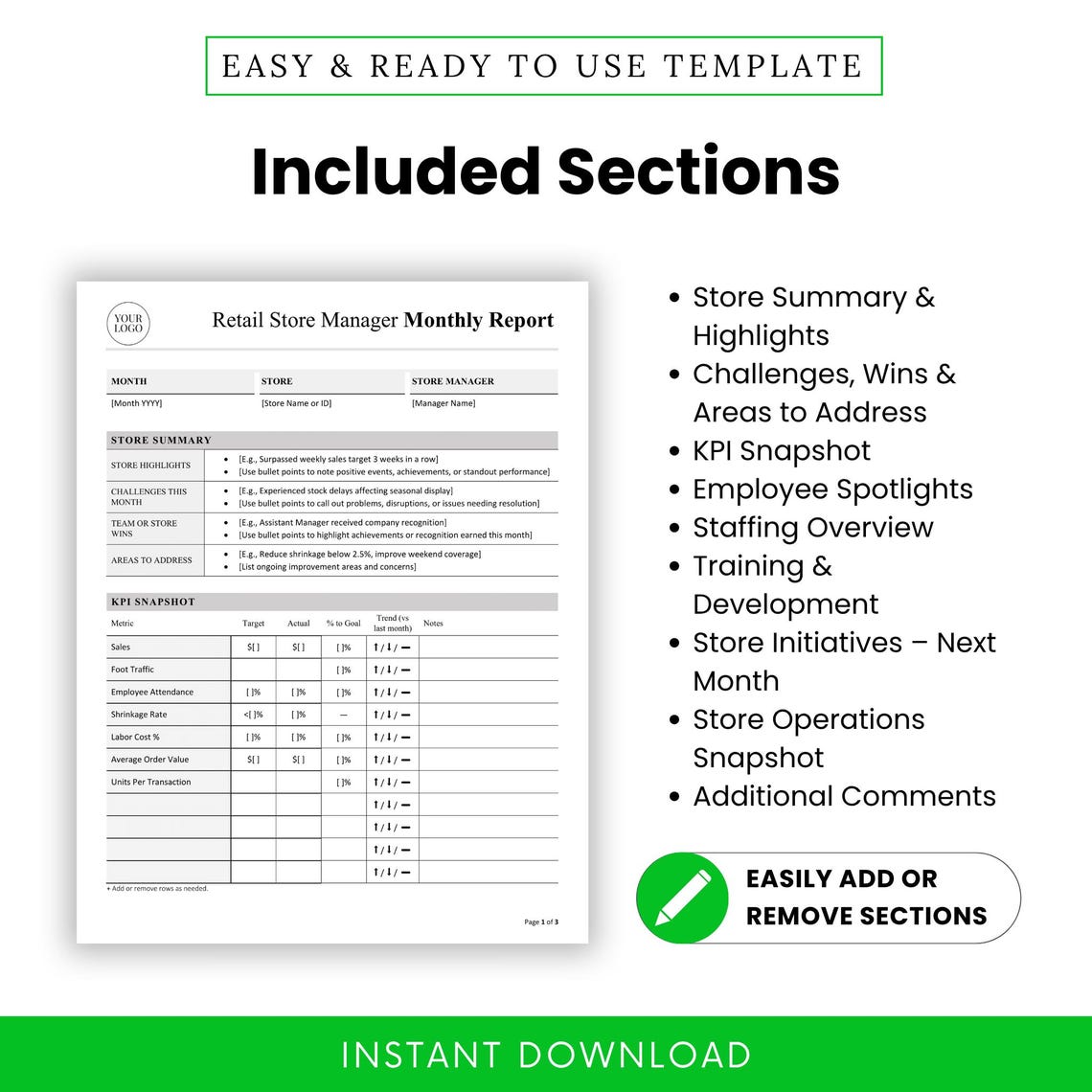 Retail Store Monthly Manager Report Template – Word & PDF, A4 + US ...