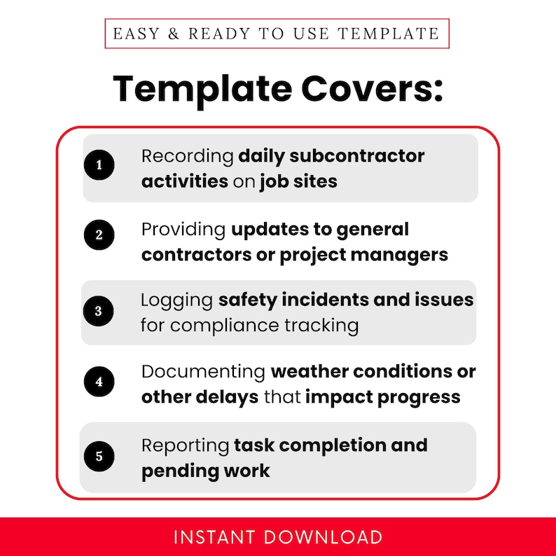 Construction Subcontractor Daily Report Template – Word & PDF, A4 + US ...