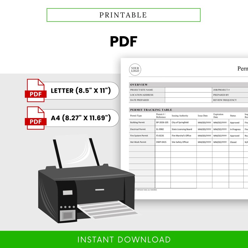 Construction Permit Tracking Sheet Template – Word & PDF, A4 + US ...