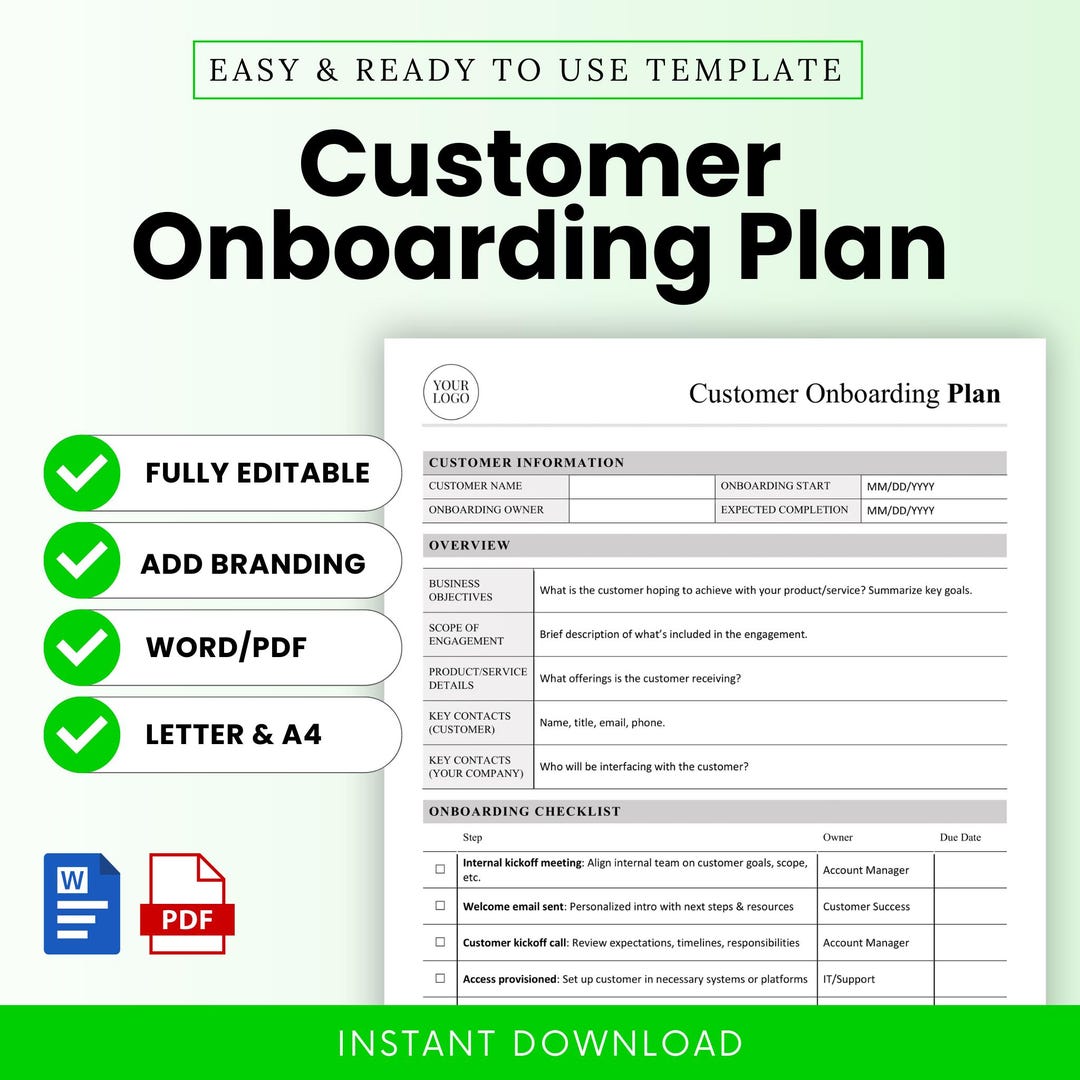 Customer Onboarding Plan Template (word, PDF) | Small Business Welcome ...