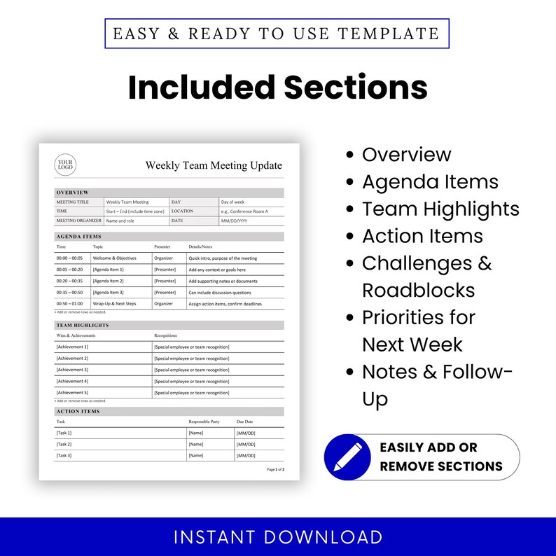 Weekly Team Meeting Updates Template (word, PDF) | Simple Meeting ...