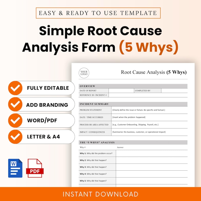 Simple Root Cause Analysis Form Template – Word & PDF, A4 + US Letter ...