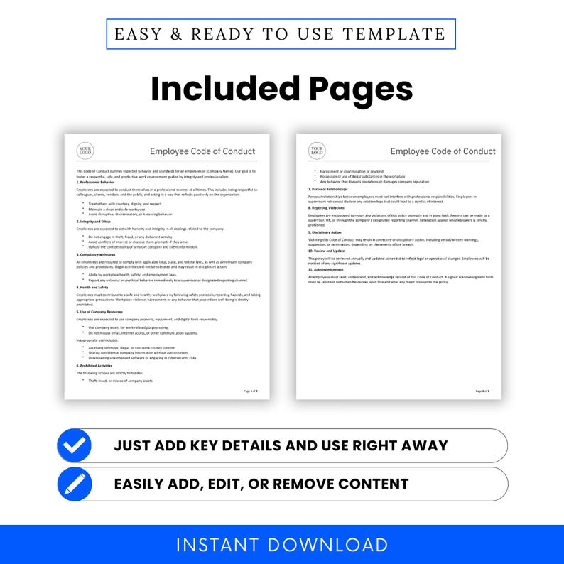 Employee Code of Conduct Policy Template (word, PDF) | Simple Human ...