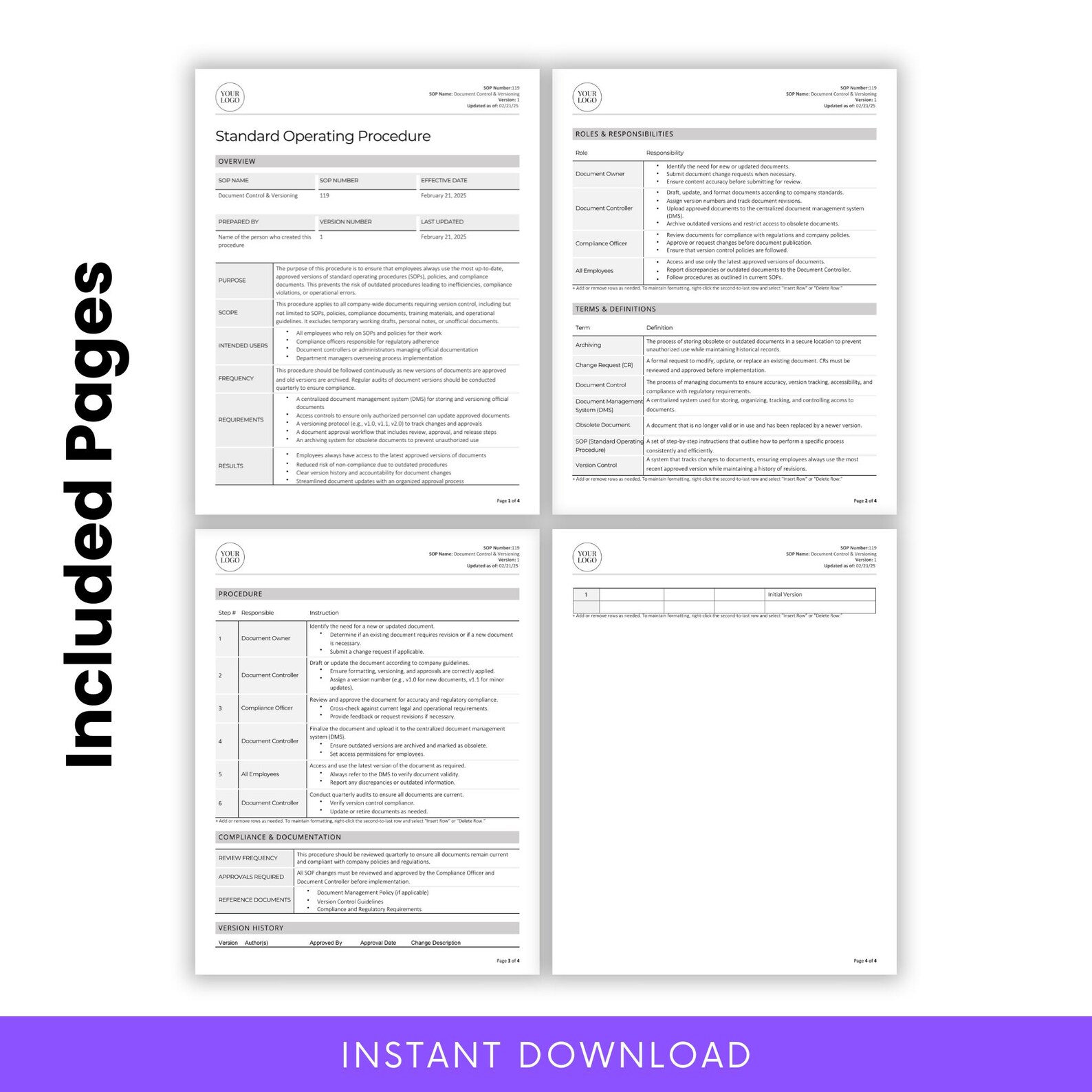Document Control & Versioning SOP Template (word, PDF) | Simple ...