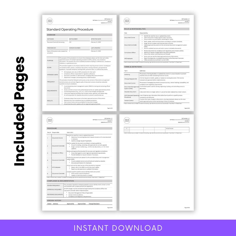 Document Control & Versioning SOP Template (word, PDF) | Simple Standard Operating Procedure ...