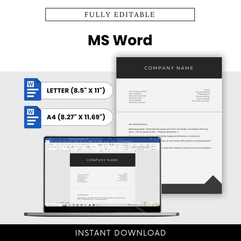 Business Letter Template (word, PDF) | Simple Modern Letter Template ...