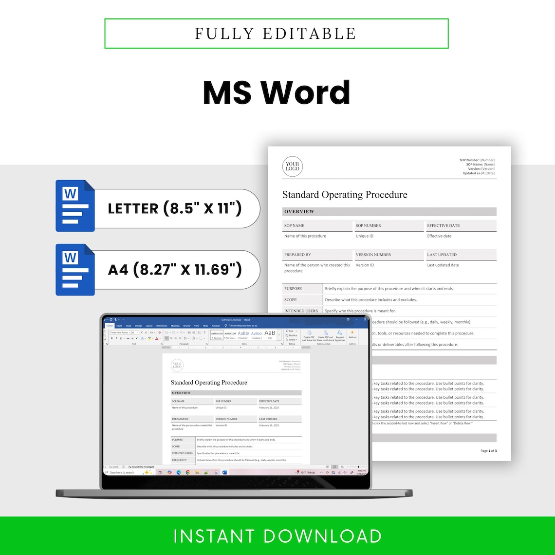 Simple SOP Template (word, PDF) | Standard Operating Procedure Template ...