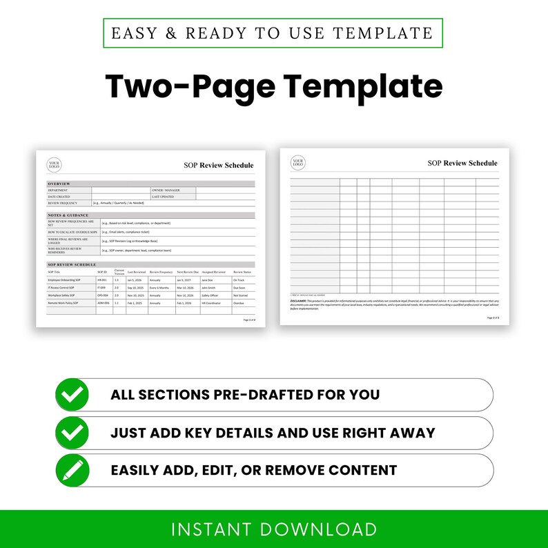 Simple SOP Review Schedule Template – Word & PDF, A4 + US Letter - Etsy ...