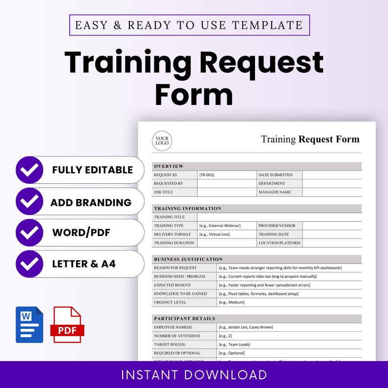 Training Request Form Template – Word & PDF, A4 + US Letter - Etsy ...